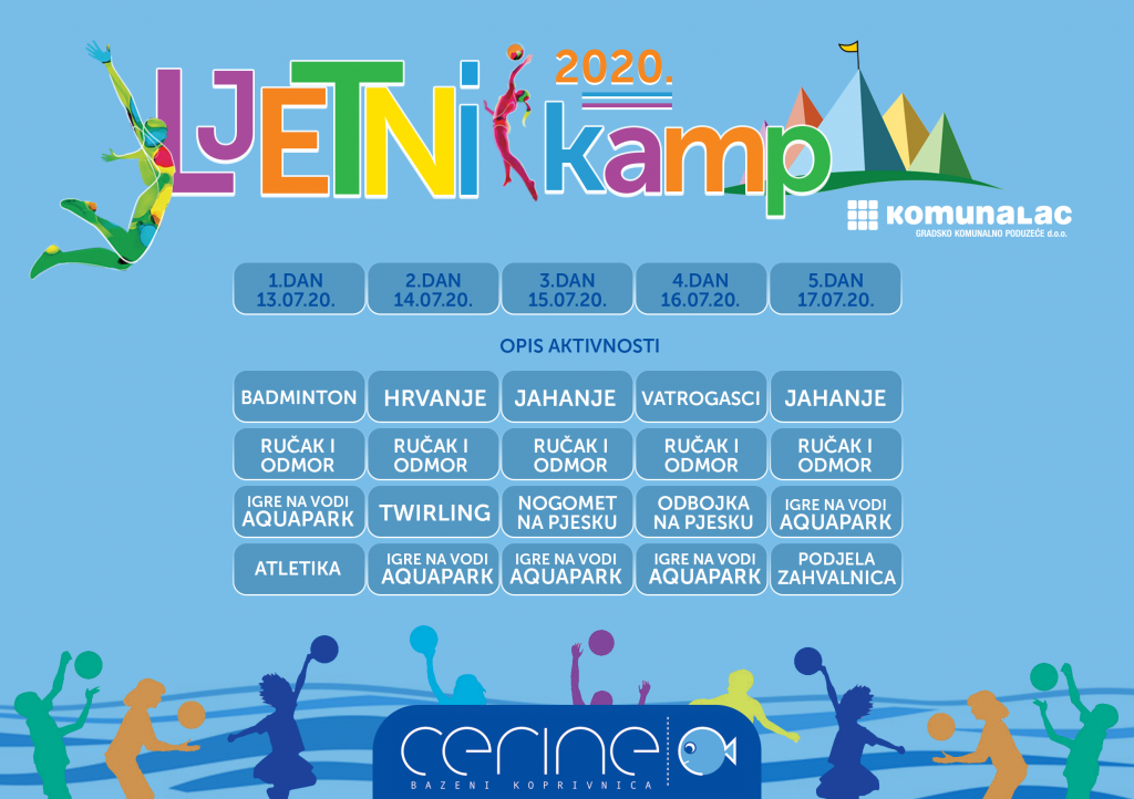 Raspored aktivnosti u prvom Ljetnom kampu na Bazenima Cerine – Cerine